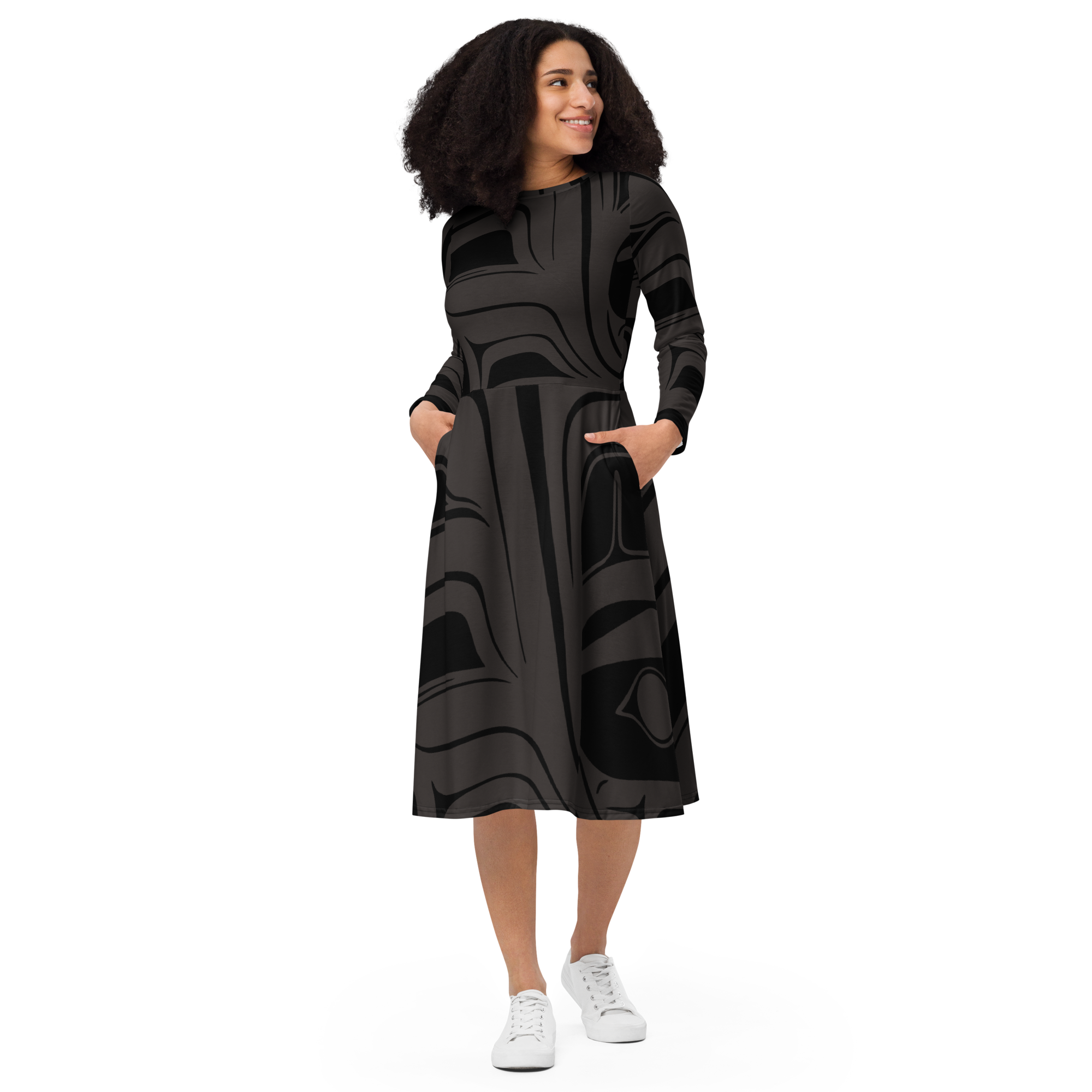 Black Loon Box Long Sleeve Midi Dress | Tsiin Designs